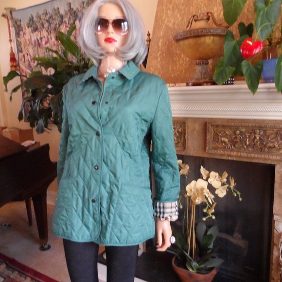 Burberry | Jackets & Coats | Burberry Aqua Green Quilted Shell Jacket ...